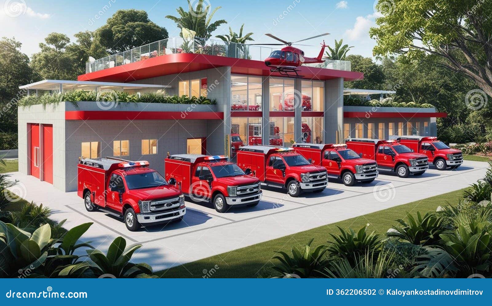 Modern High-Tech Fire Station Stock Illustration - Illustration of ...