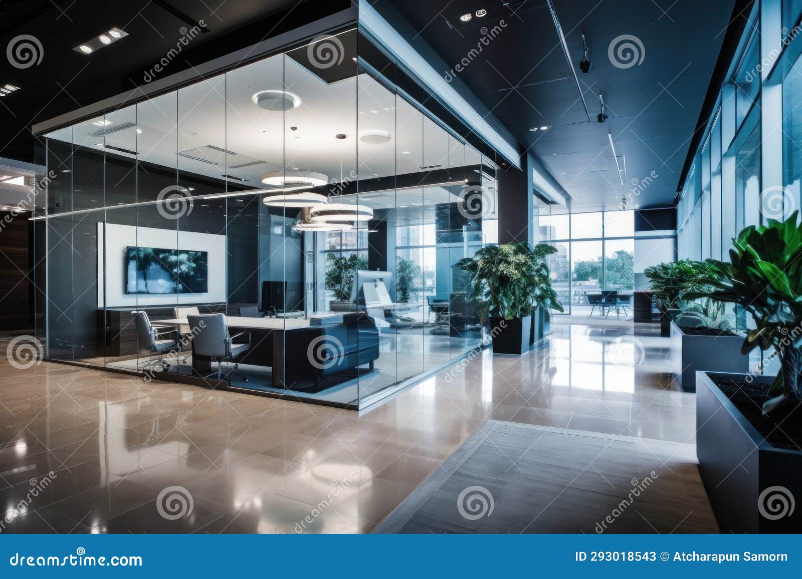 Photo of a Sleek and Modern Corporate Office Interior Stock Illustration - Illustration of ...