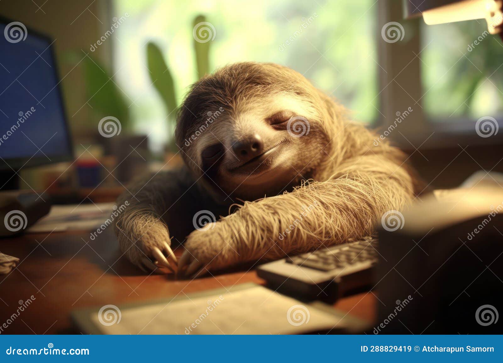 Photo Sloth Being Lazy in the Office Generative AI Stock Image - Image ...