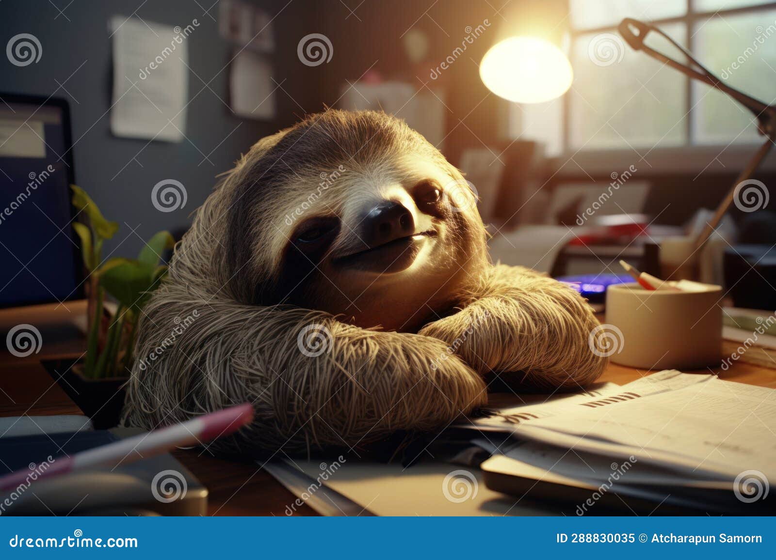 Photo Sloth Being Lazy in the Office Generative AI Stock Image - Image ...