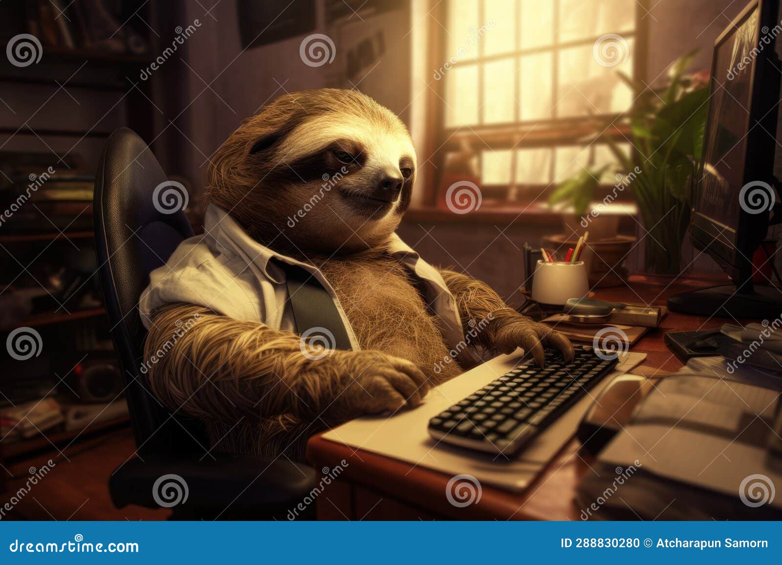Photo Sloth Being Lazy in the Office Generative AI Stock Photo - Image ...