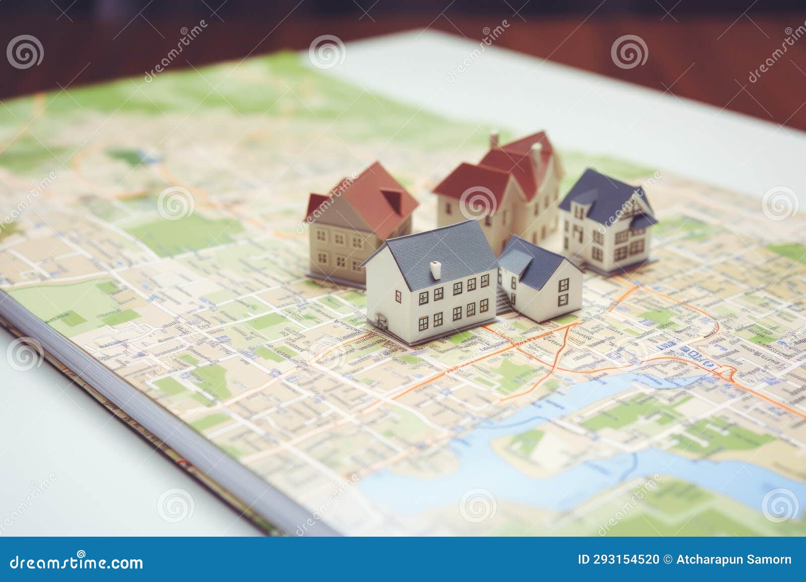 Photo of Small House Model on Map Brochure Paper Stock Illustration ...