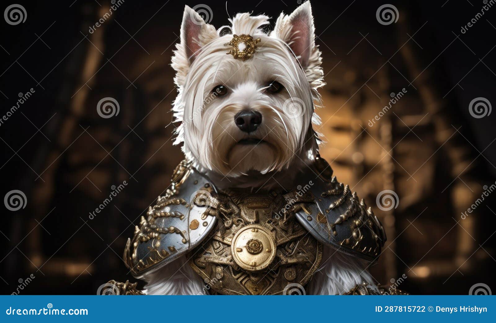 Photo of a Small White Dog Dressed in Armor Stock Illustration ...