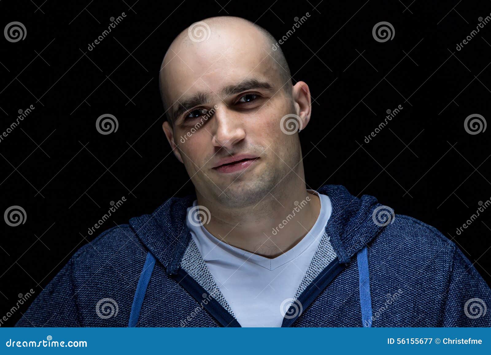 Photo of Smiling Hairless Man in Shadow Stock Image - Image of chin ...