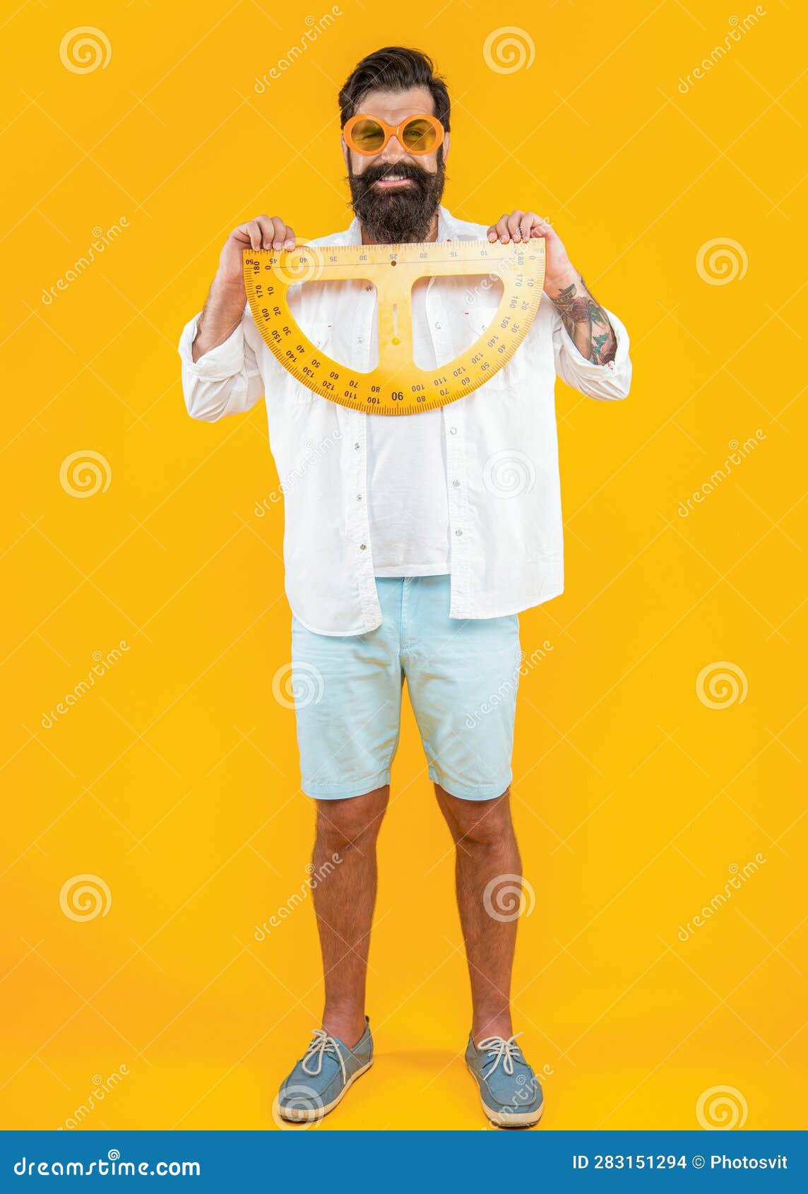 Photo of Smiling Man with Geometry Protractor. Man with Geometry ...
