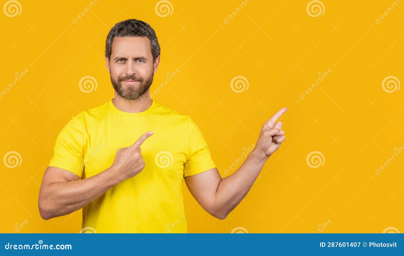 Photo of Smiling Man Pointing at Advertisement Offer. Man Pointing at ...