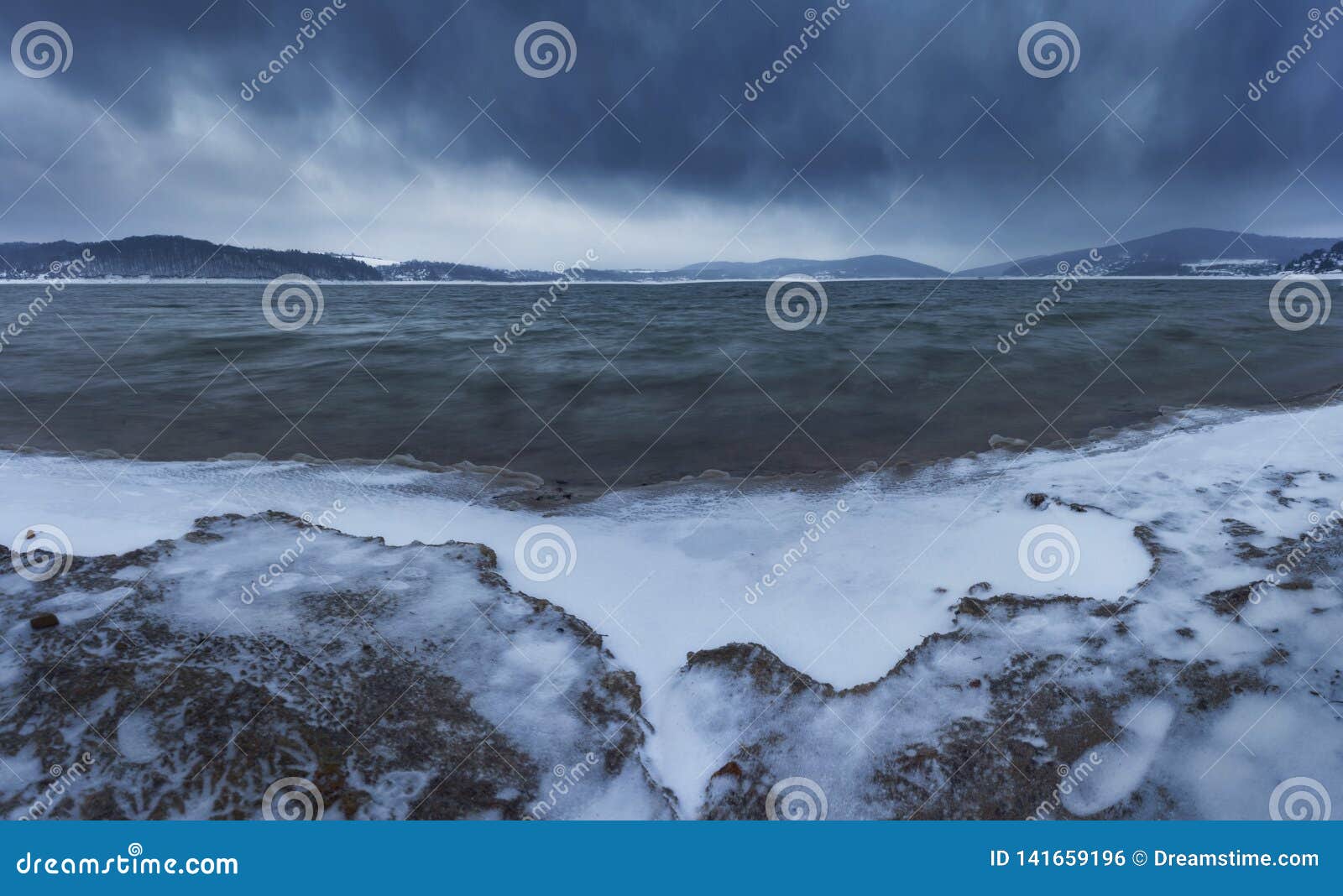 Cold beach , snow storm stock photo. Image of dangerous - 141659196