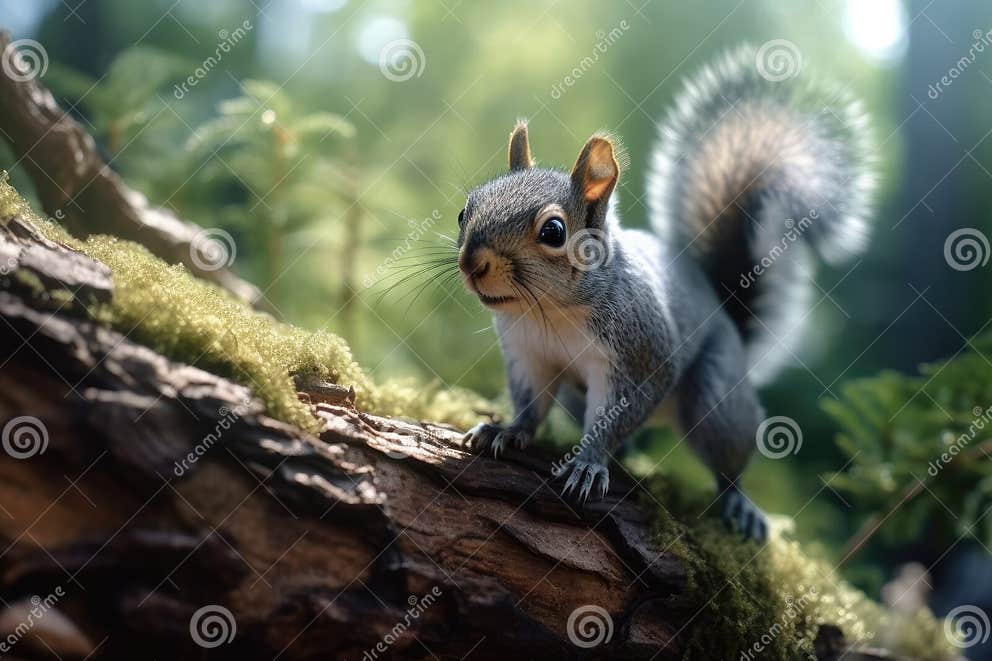 Photo of a Squirrel Walking on a Tree Branch. Generative AI Stock ...