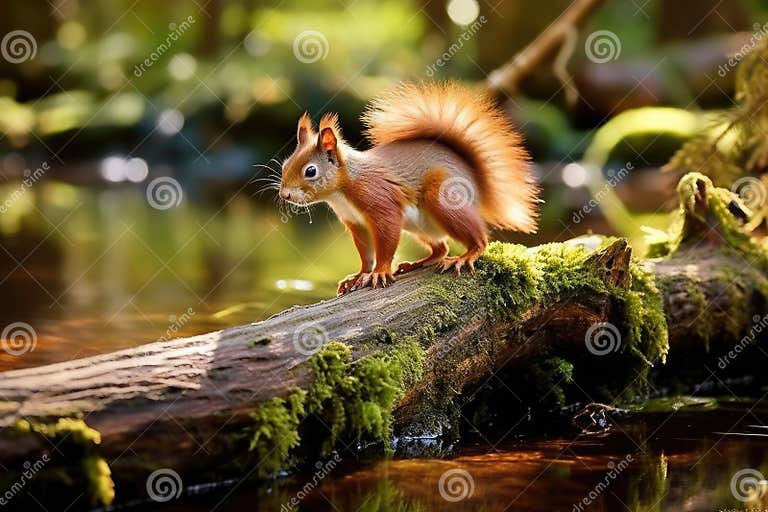 Photo of a Squirrel Walking on a Tree Branch. Generative AI Stock ...