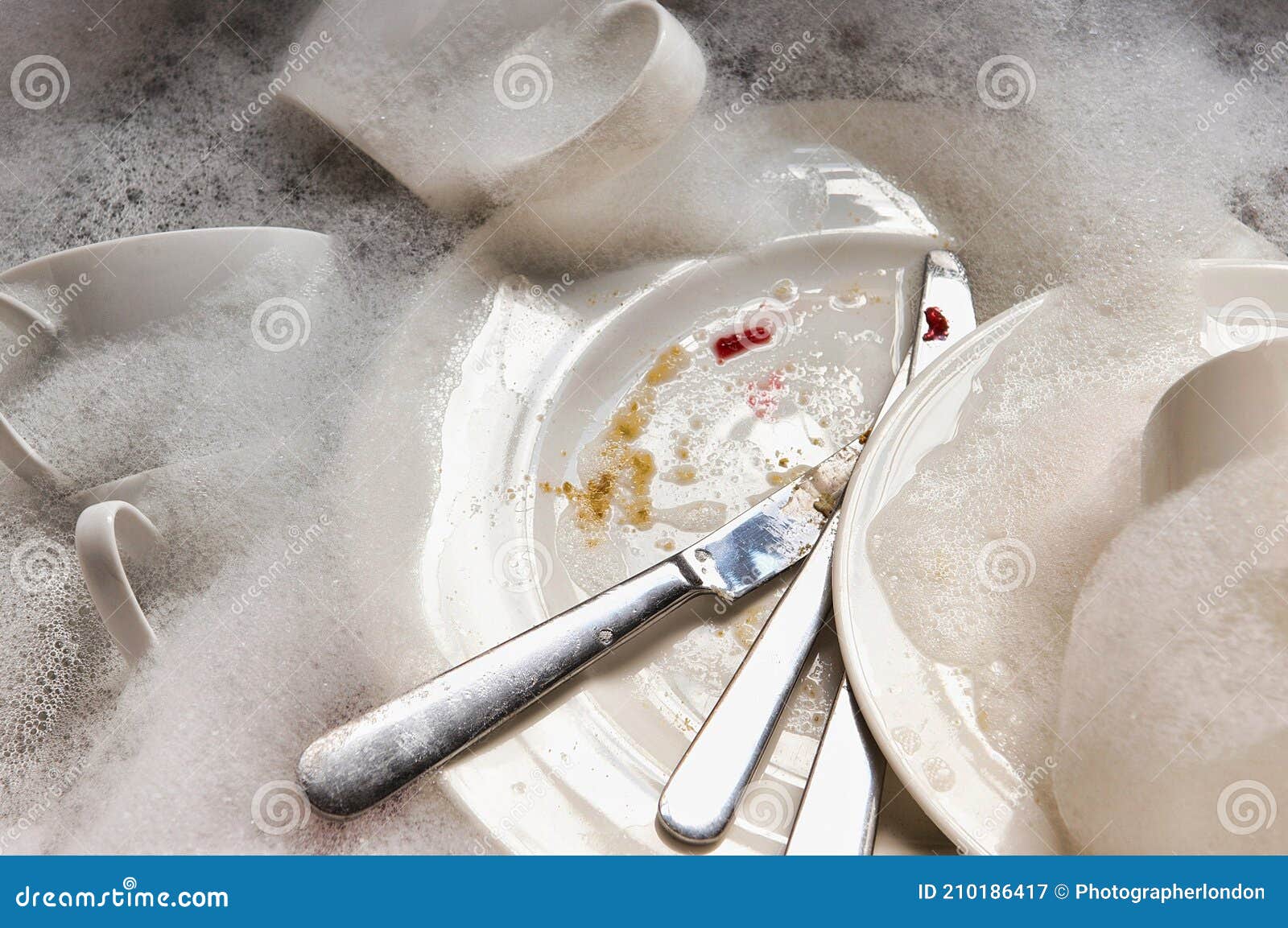 Stack of Dirty Dishes and Silverware in Sink Stock Image - Image of ...
