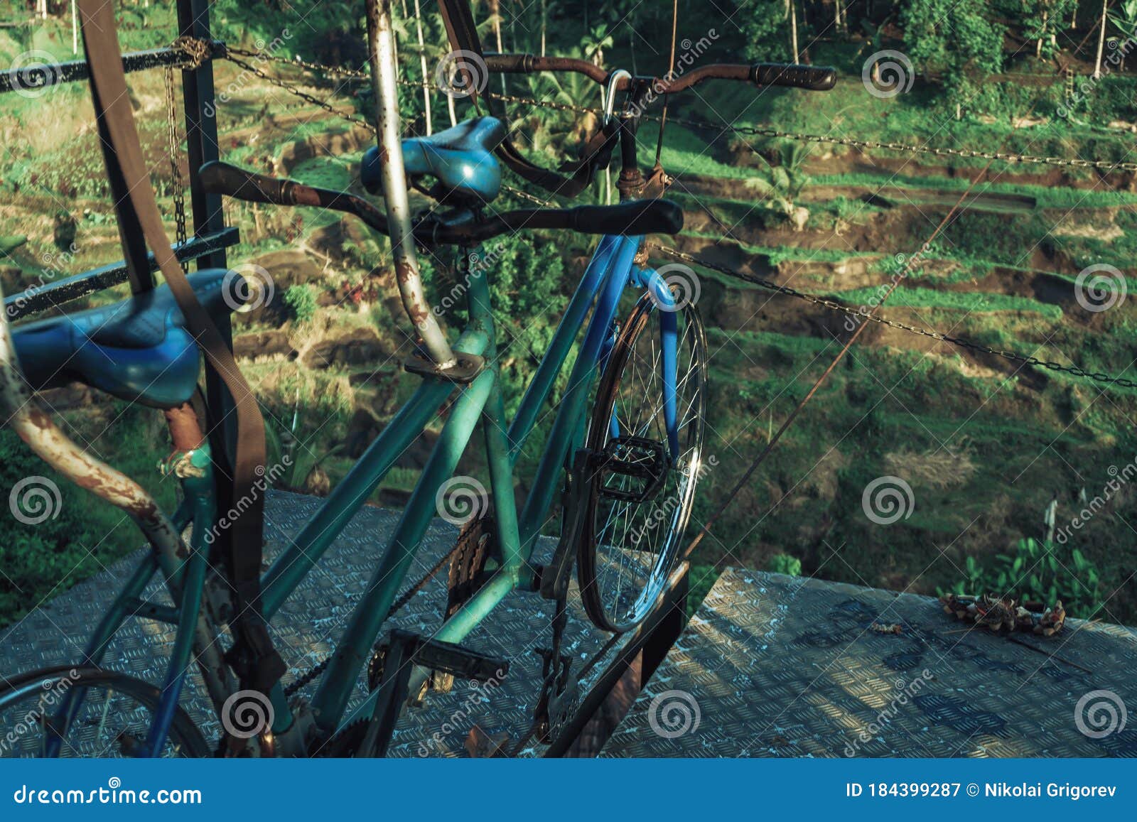 Photo of a Structure for Cycling a Tightrope between Two Mountains ...