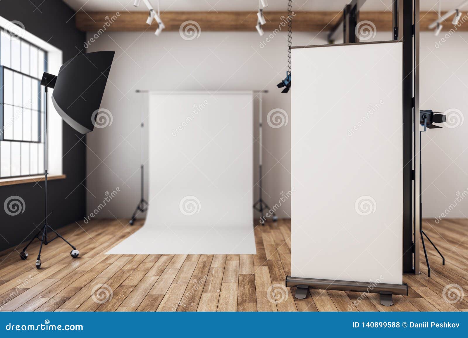 Photo studio with banner stock illustration. Illustration of ...