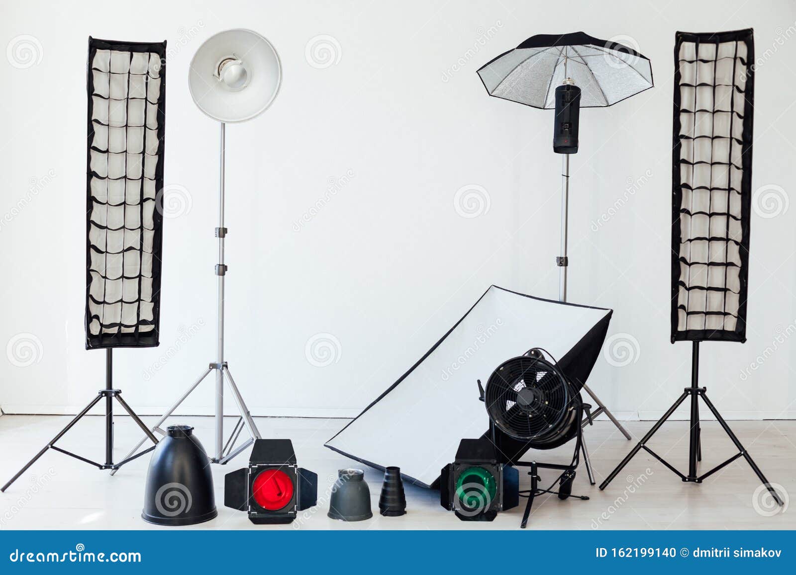 Photo Studio Equipment Flash Accessories Photographer on a White ...