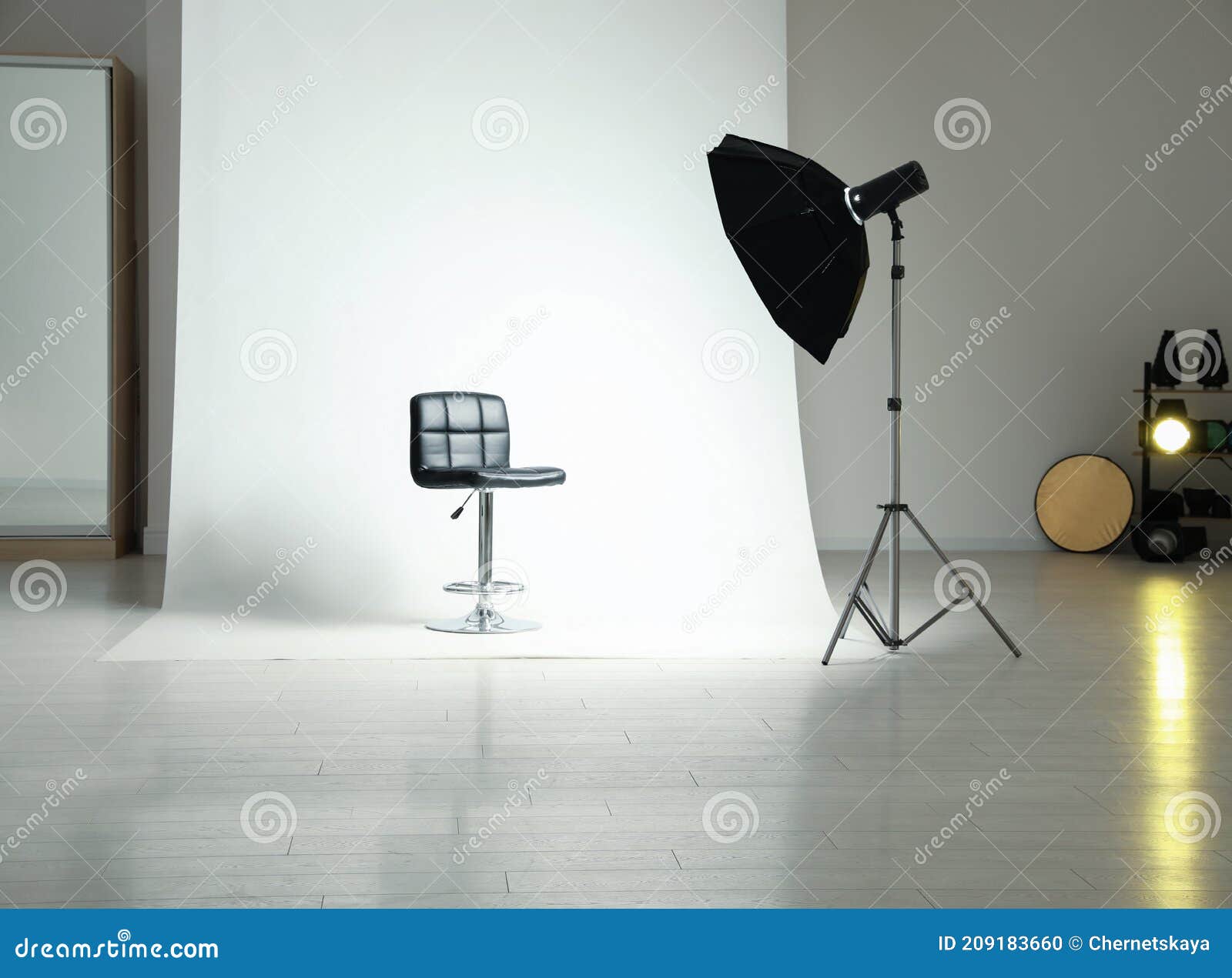 Photo Studio Interior with Modern Chair and Professional Lighting ...