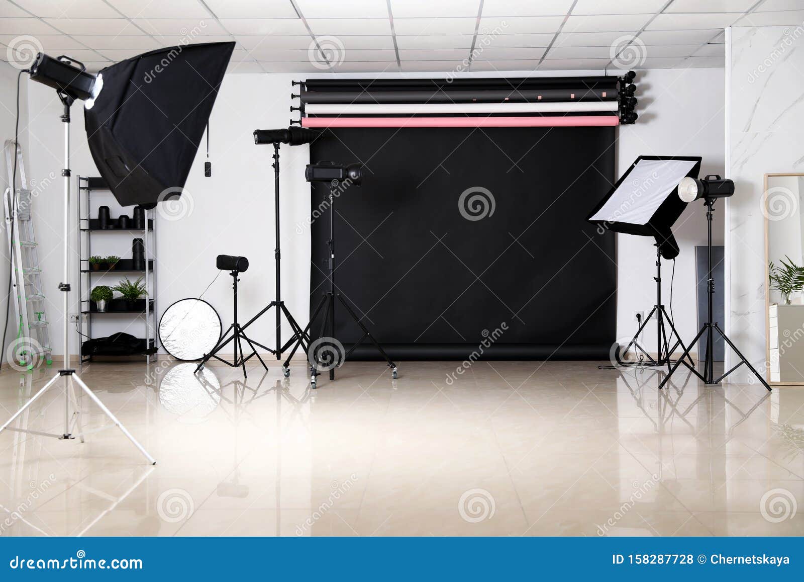 Photo Studio Interior with Set of Equipment Stock Photo - Image of ...