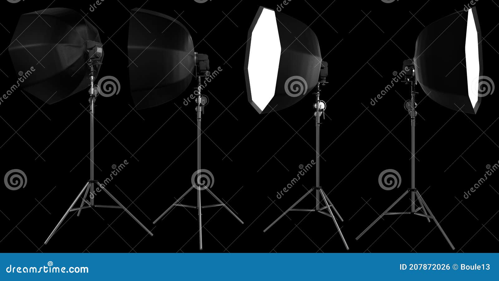 Photo Studio Lighting Stands with Flash and Octobox Isolated on the ...