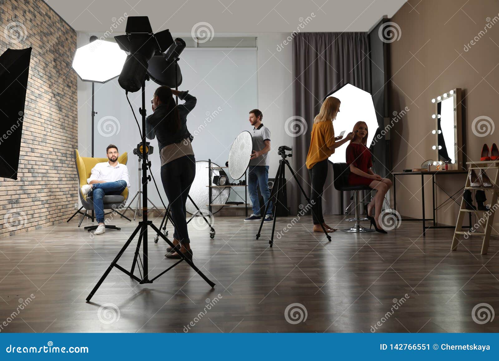Photo Studio with Professional Equipment and Team Stock Image - Image ...