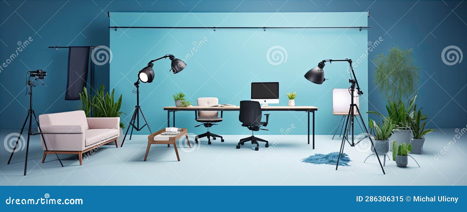 Photo Studio Set on Blue Background Stock Illustration - Illustration ...