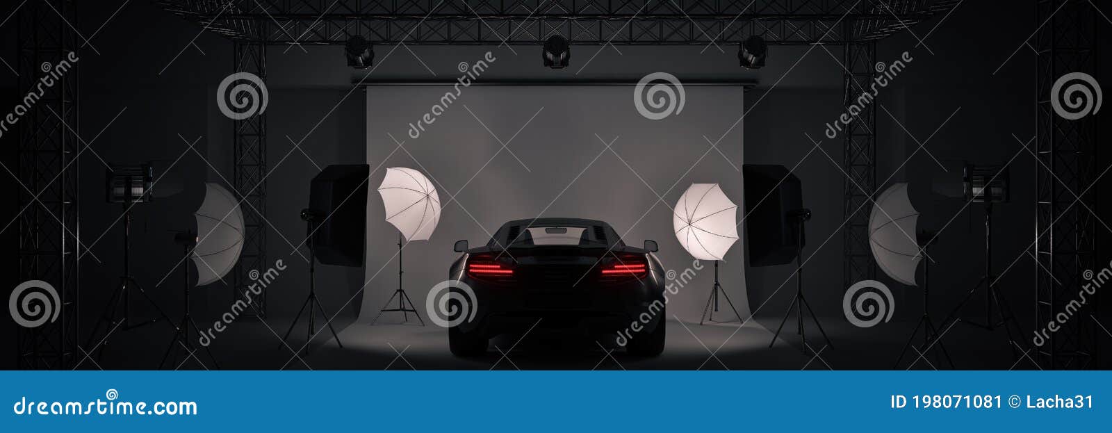 Photo Studio with Sports Car. 3d Rendering Stock Illustration ...