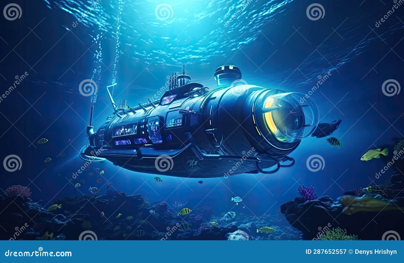 Photo of a Submarine Floating in the Ocean Surrounded by Fish Stock ...