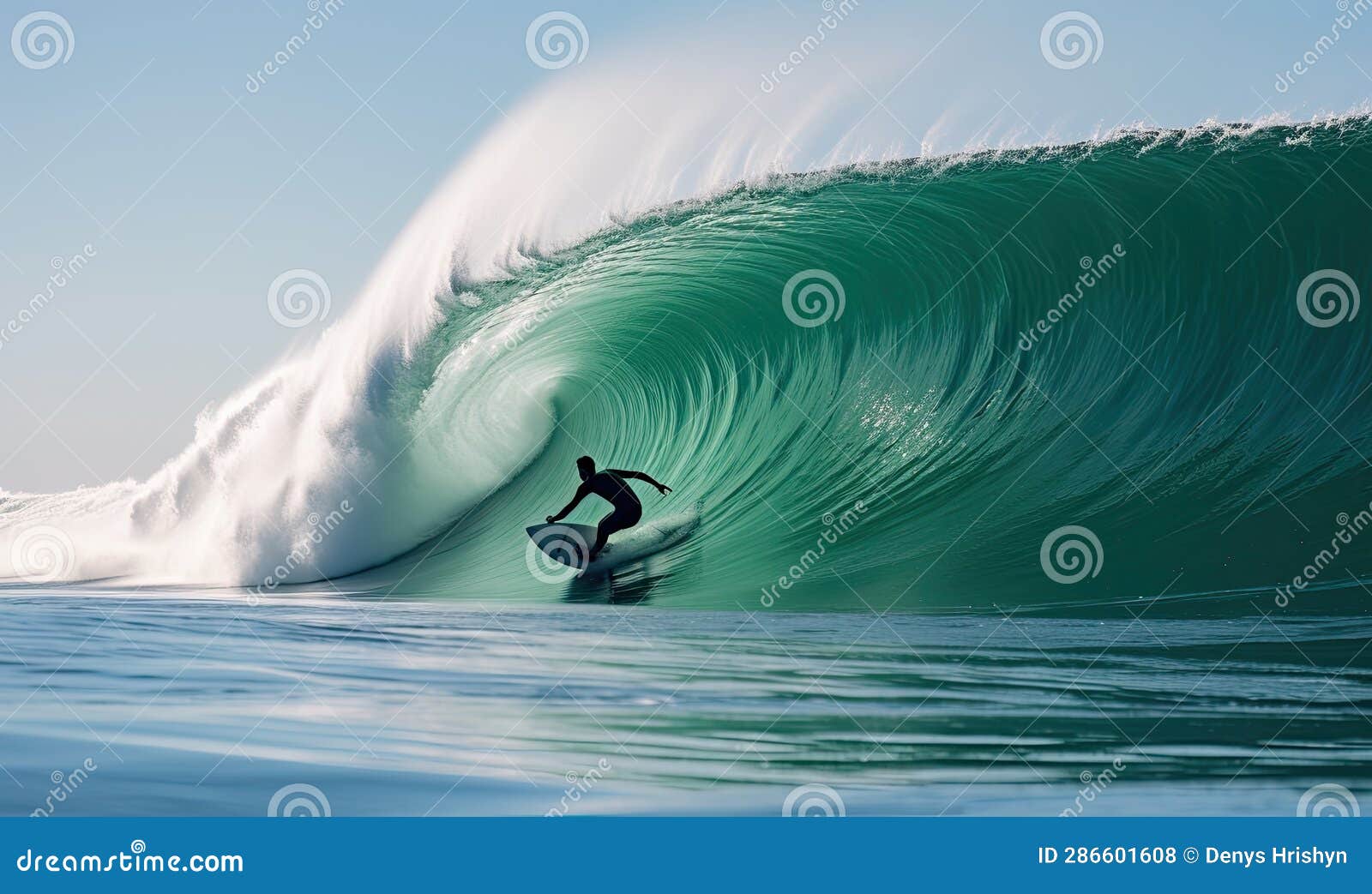Photo of a Surfer Riding a Massive Wave with Skill and Precision Stock ...