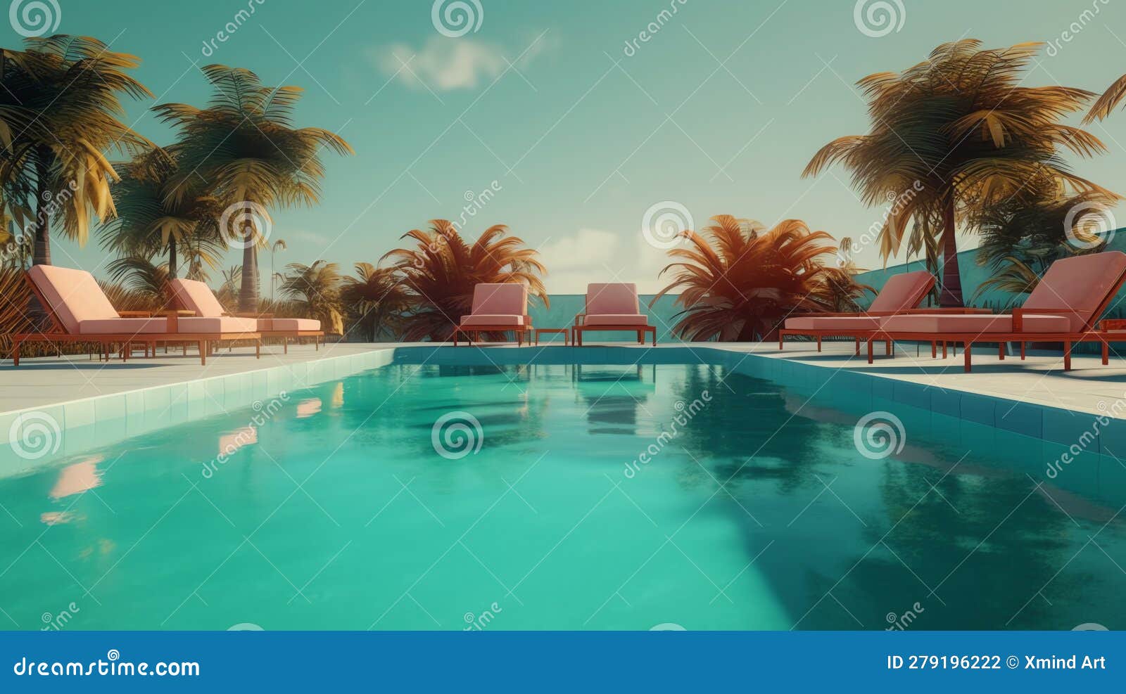 Swimming Pool with Lounge Chair in Summer Time Stock Illustration ...