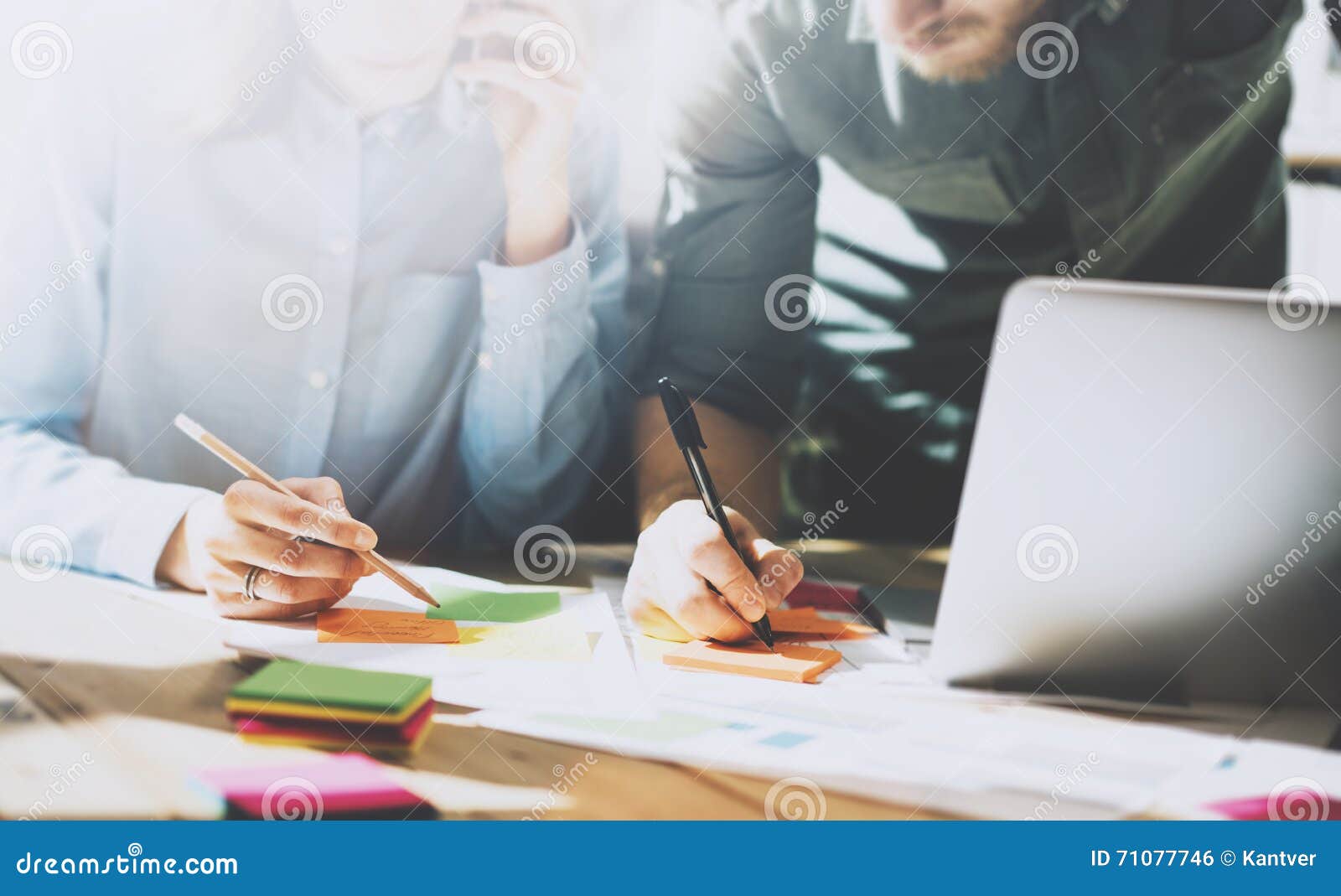 Photo Team in Work Process, Signs Documents Table. Account Managers ...