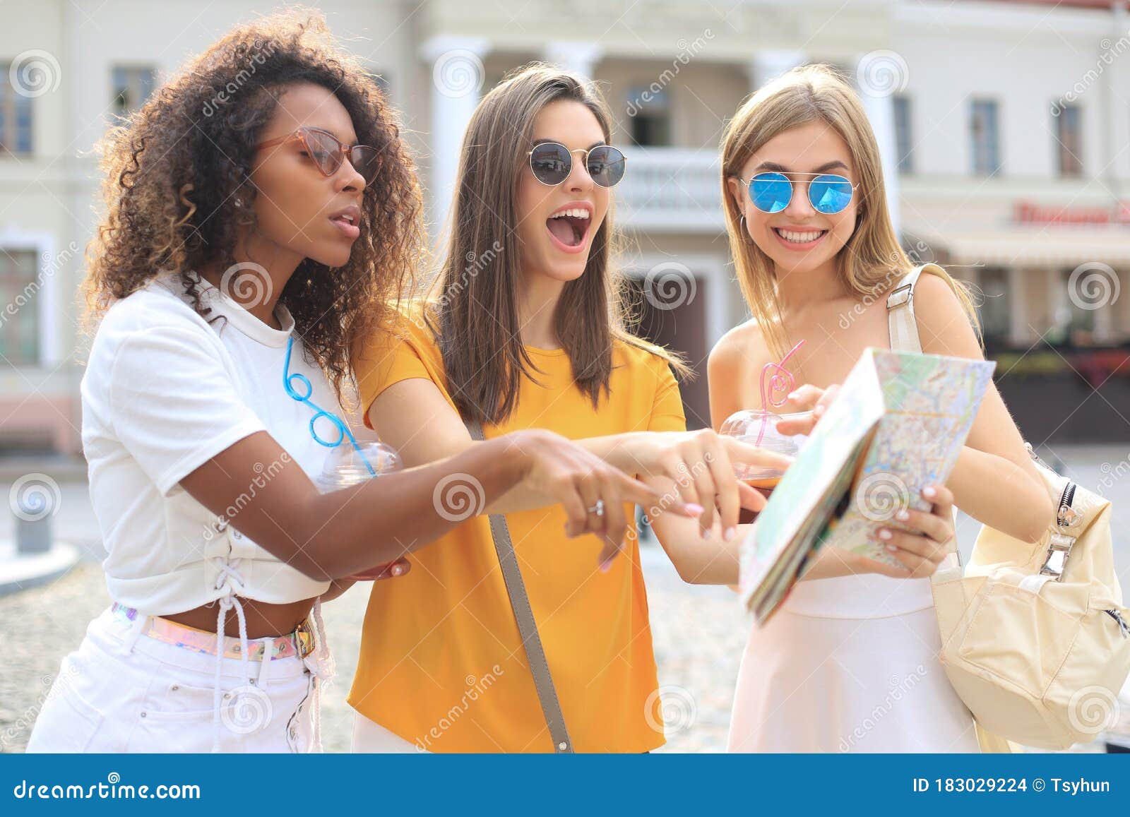 Photo Of Three Girls Enjoying Sightseeing Outdoor Beautiful Female