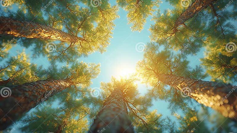 Top of a Pine Tree Facing a Light Blue Sky from Ground Level Stock ...