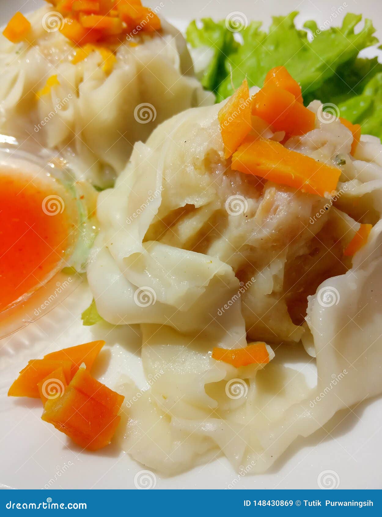 Simple Photo Top View Close Up of Dim Sum with Carrot Stock Image ...