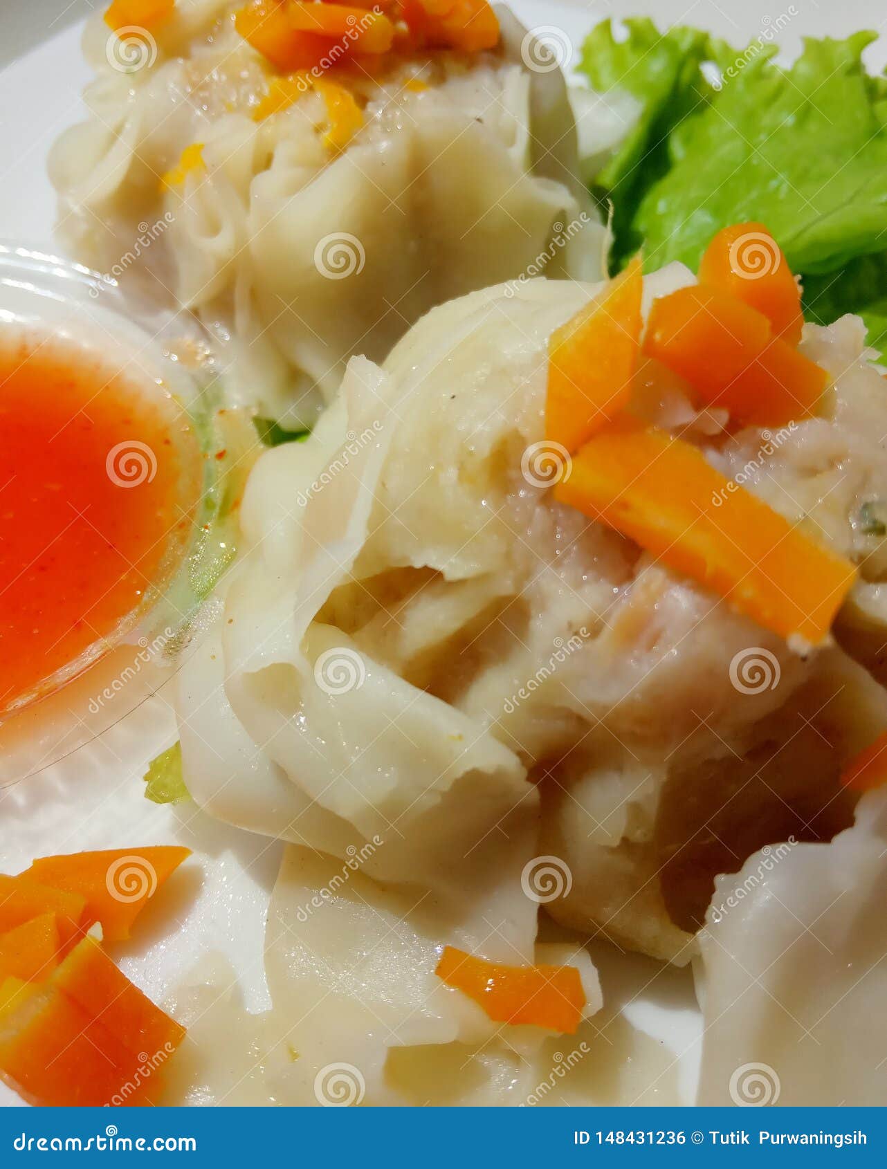 Simple Photo Top View Close Up of Dim Sum with Carrot Stock Photo ...