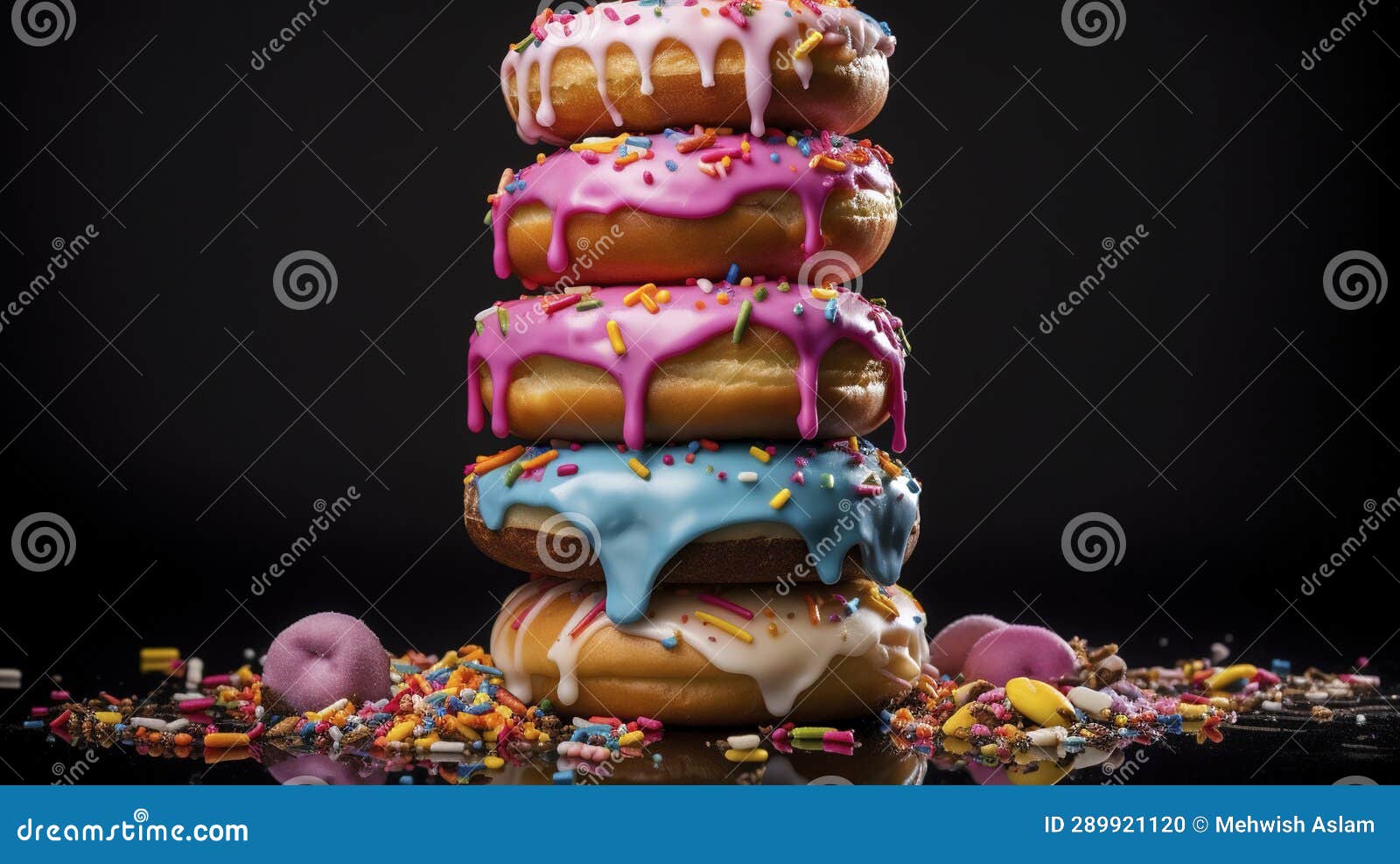 A Photo of a Tower of Colorful Donuts with Different Glazes and ...