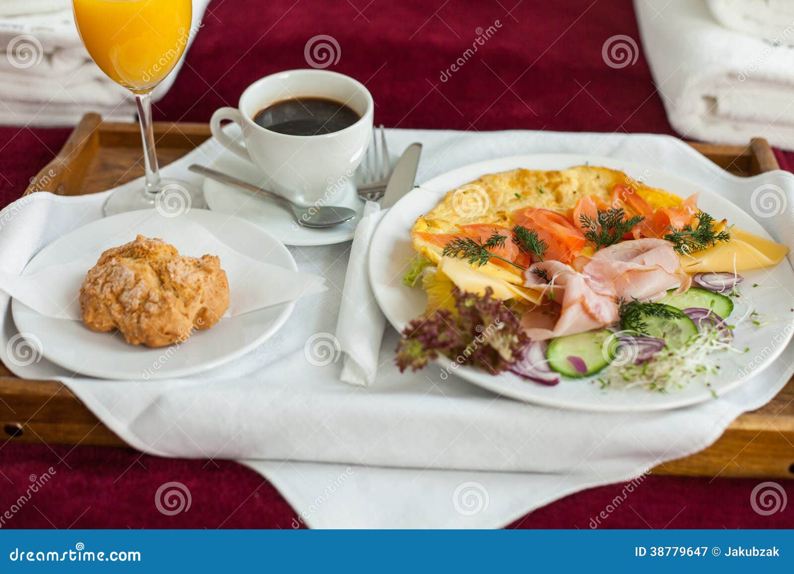 Photo of Tray with Breakfast Food on the Bed Stock Image - Image of ...