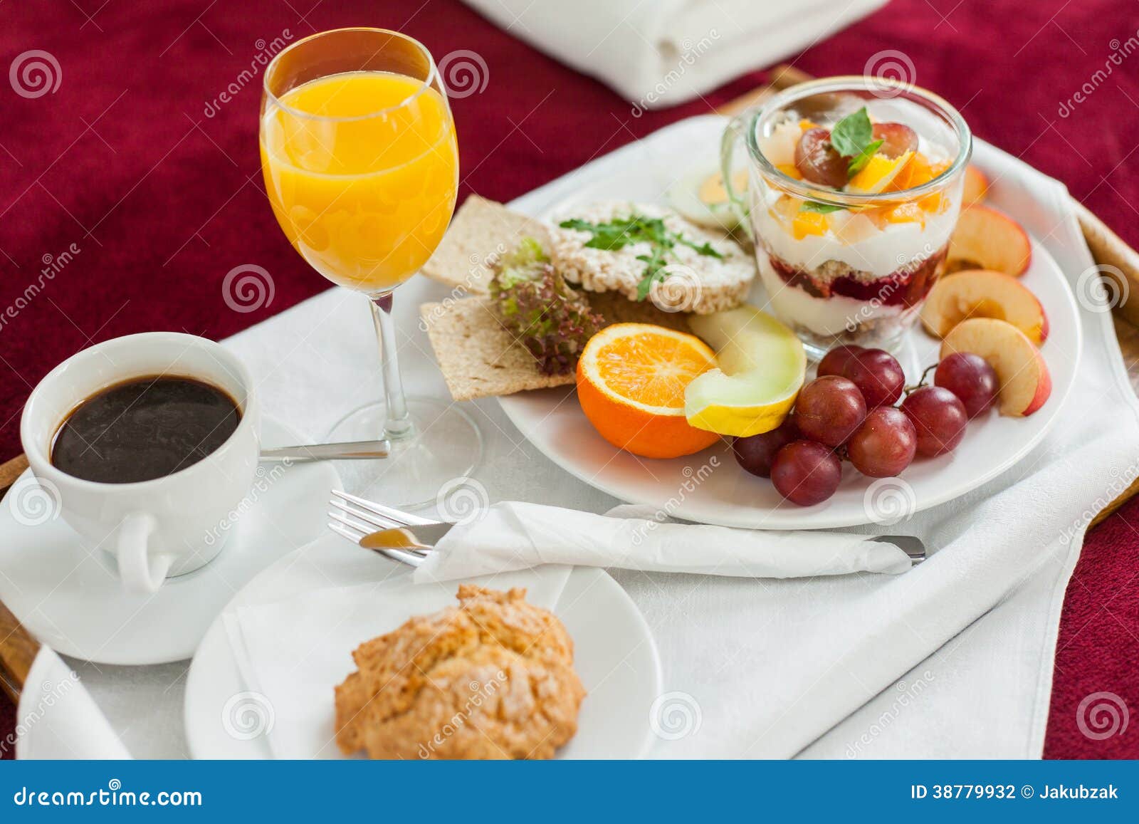 Photo of Tray with Breakfast Food on the Bed Stock Photo - Image of ...