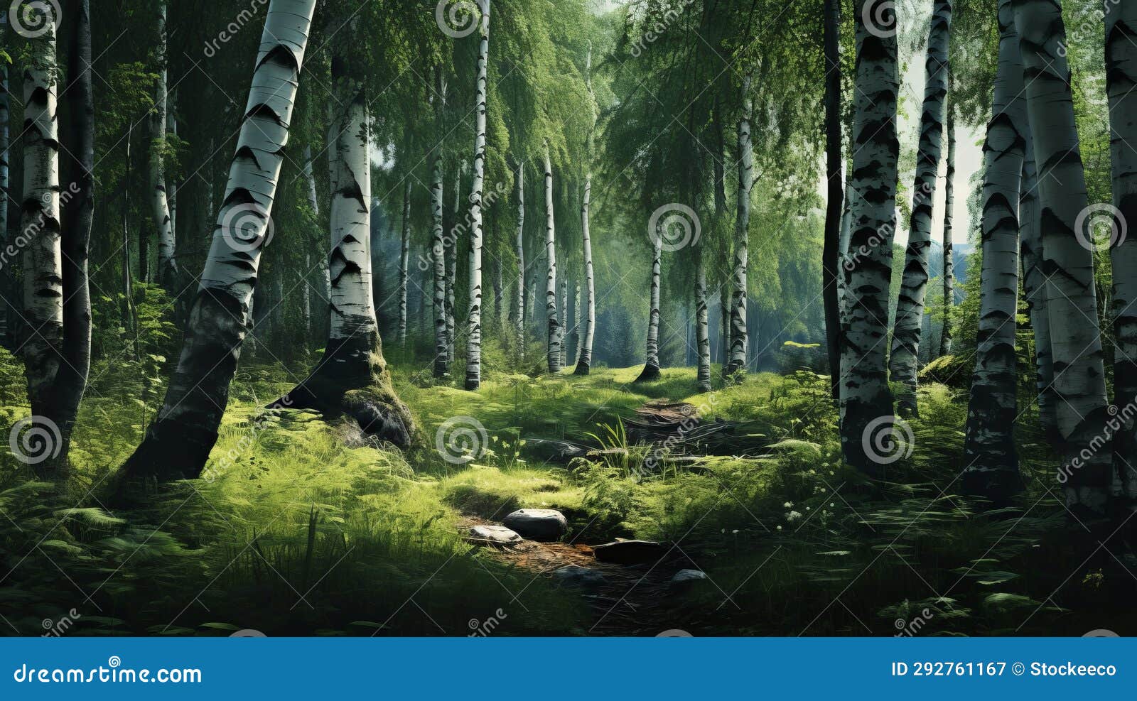Hyper-realistic Forest Image with Birch in #228b22 Style Stock ...