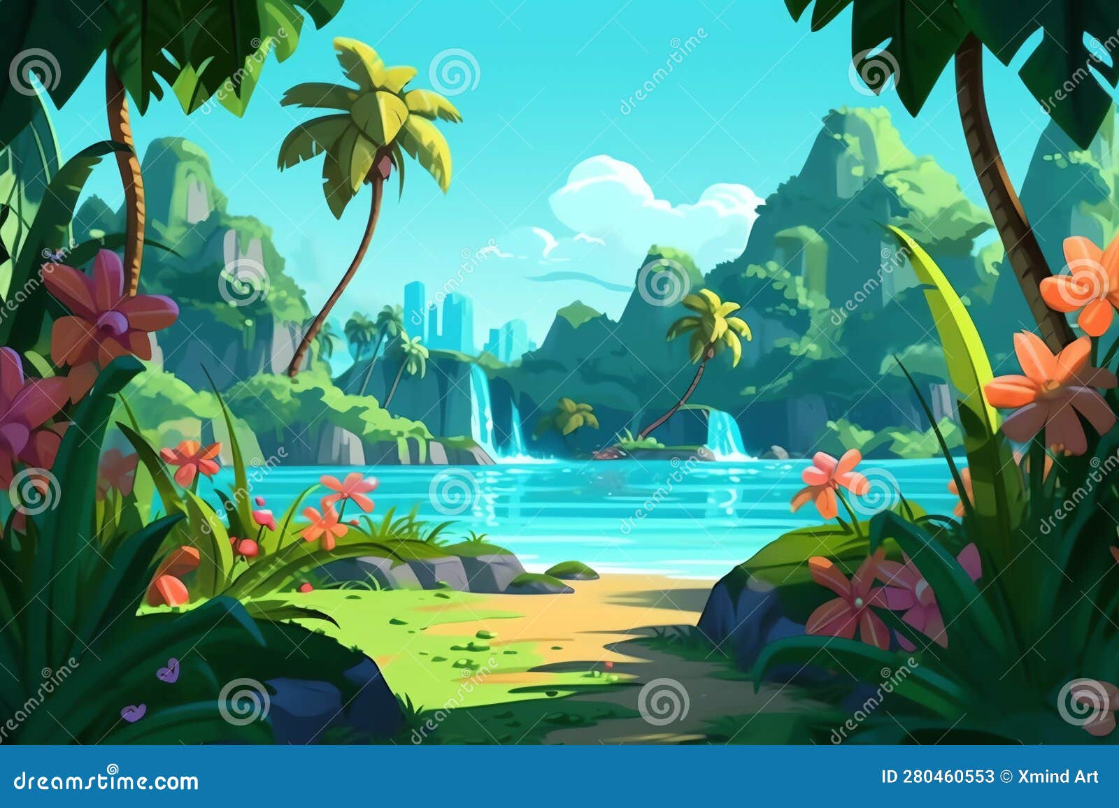 Tropical Background Cartoon Illustration Ai Generated Stock ...