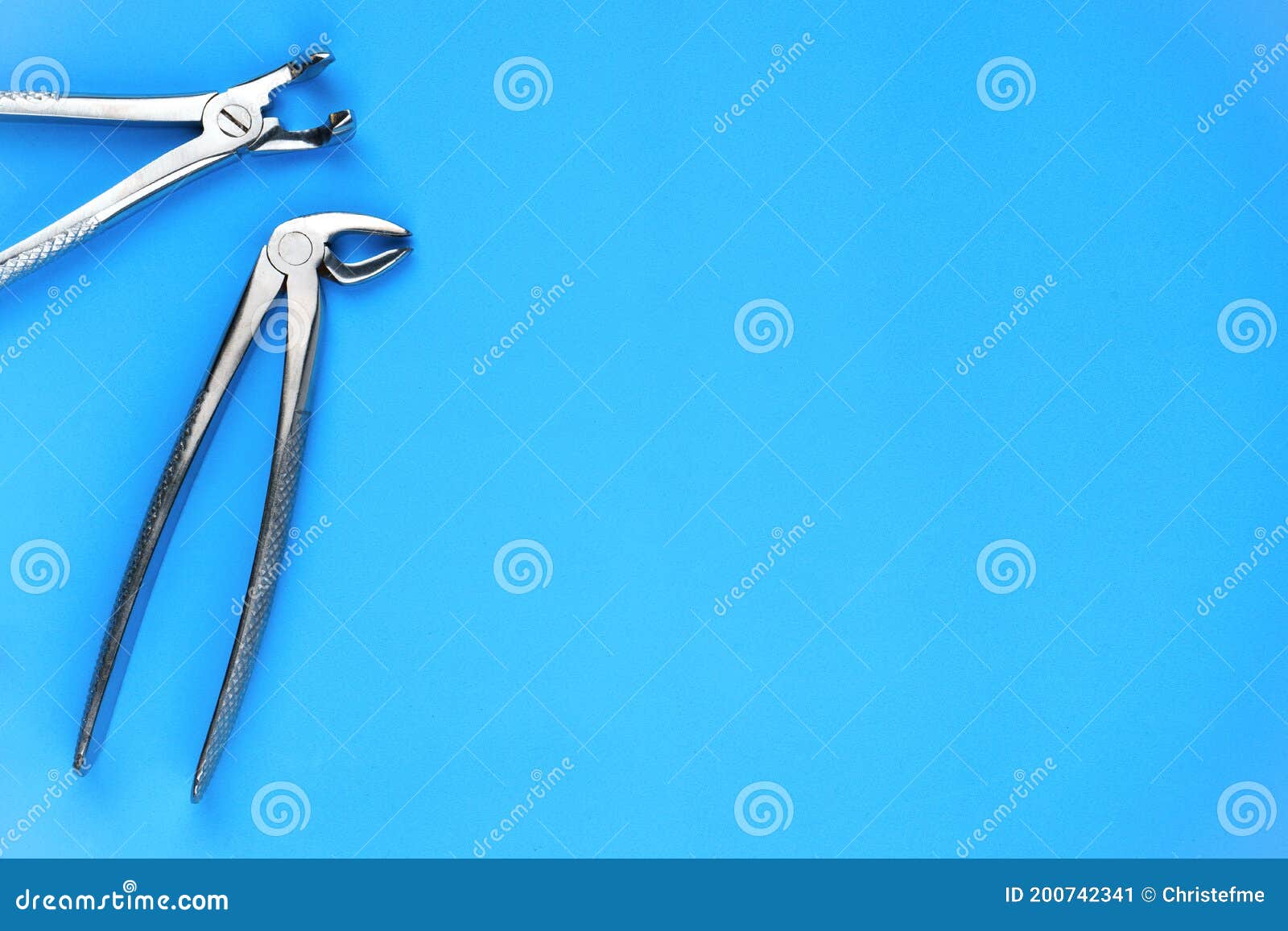 Photo of Two Dental Forceps on Blue Background Stock Image - Image of ...