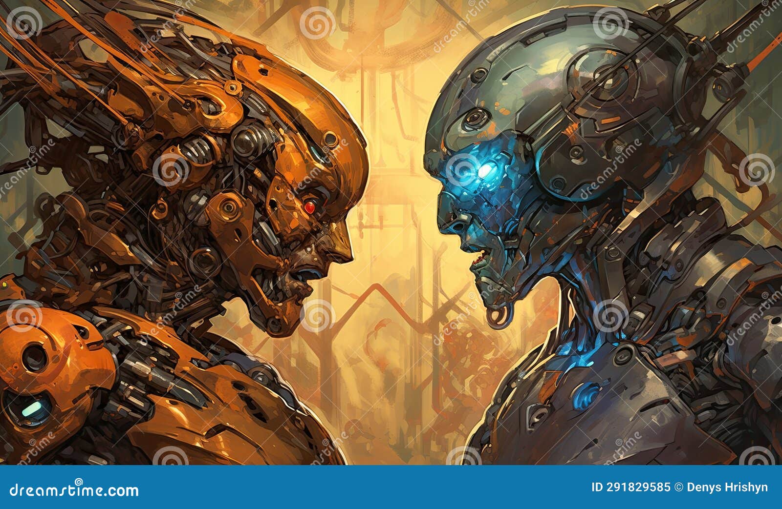 Photo of Two Robots Standing Side by Side Stock Illustration ...