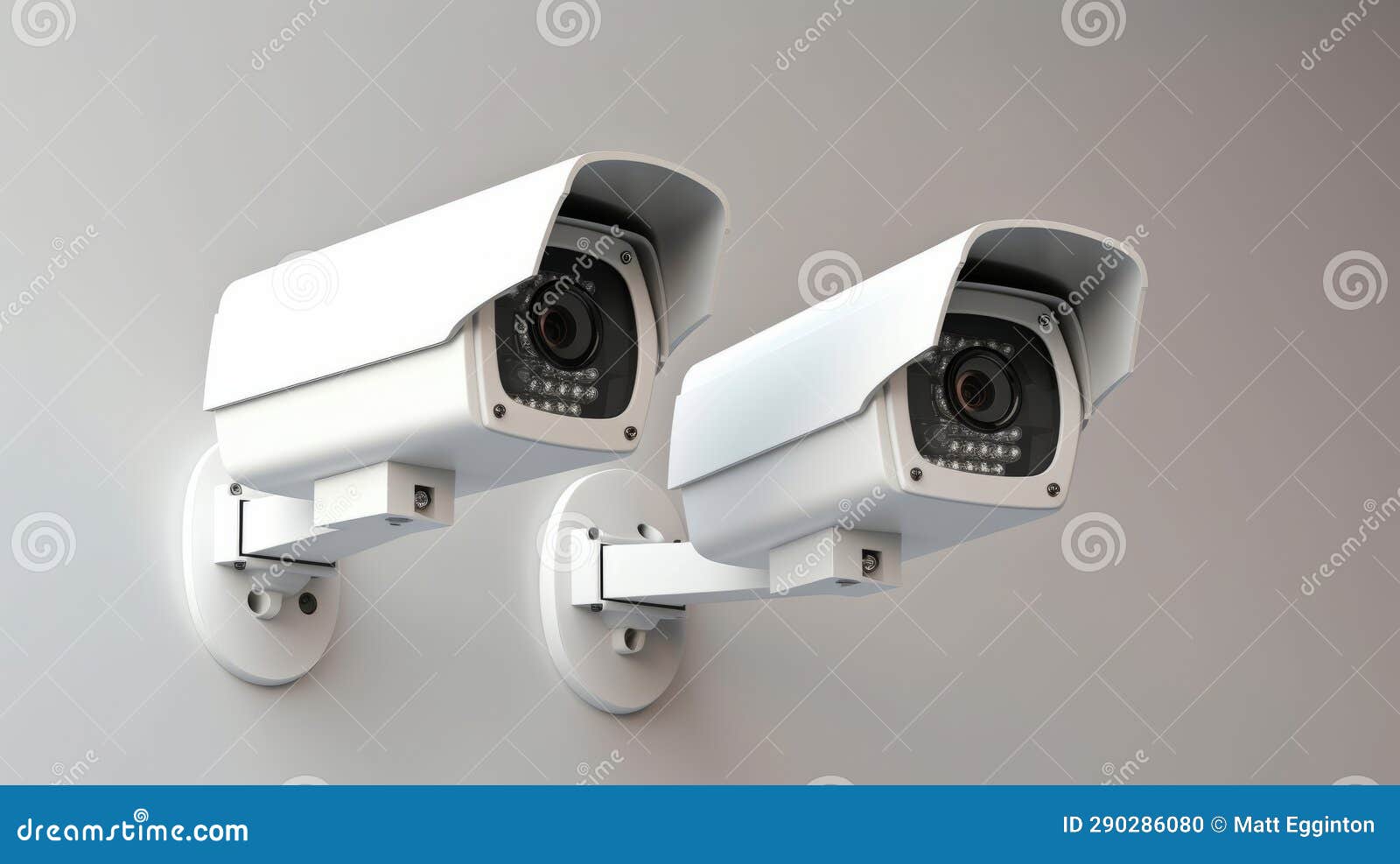 Photo of Two White Security Cameras Mounted on a Wall Stock ...