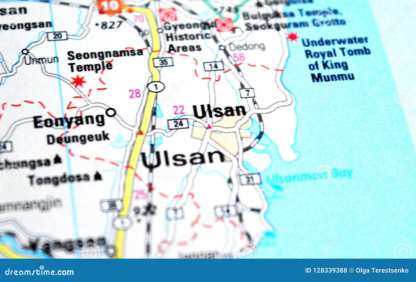 A photo of Ulsan on a map stock photo. Image of korea - 128339388