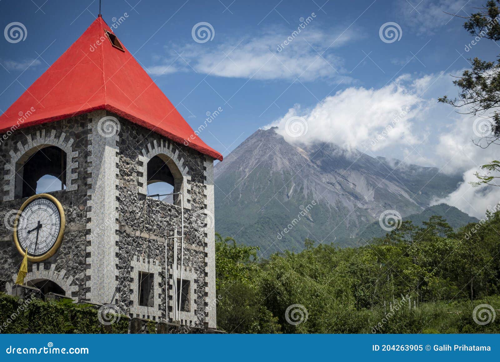 Castle Model Building with a Backdrop of Mount Merapi Stock Image ...