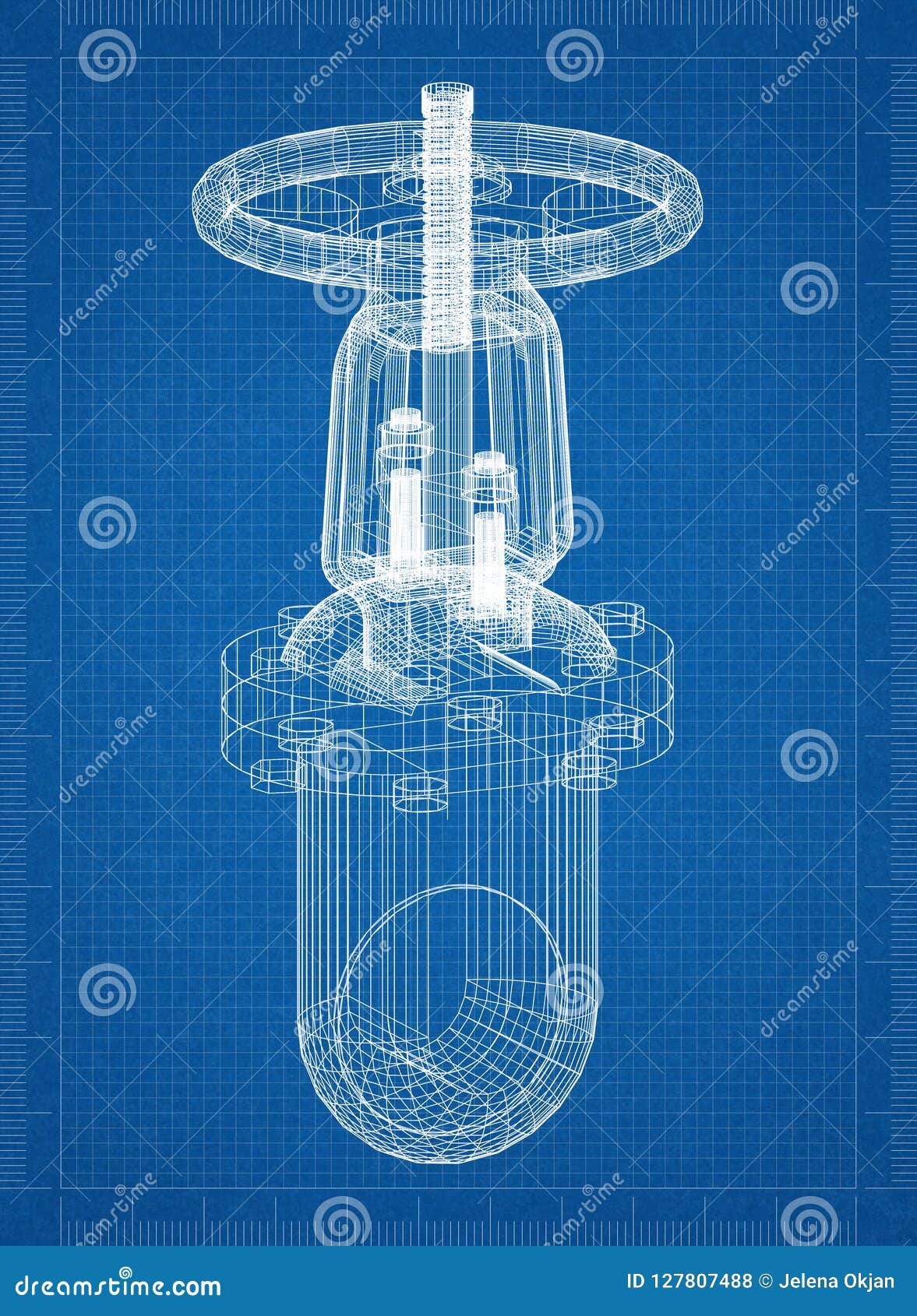 Valve Architect blueprint stock photo. Image of industrial - 127807488