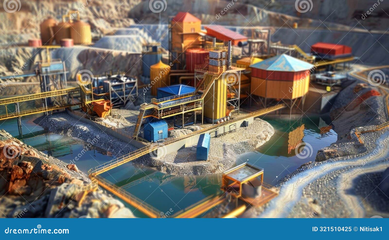 3 Photo of a Vibrant Gold Ore Processing Plant Stock Illustration ...