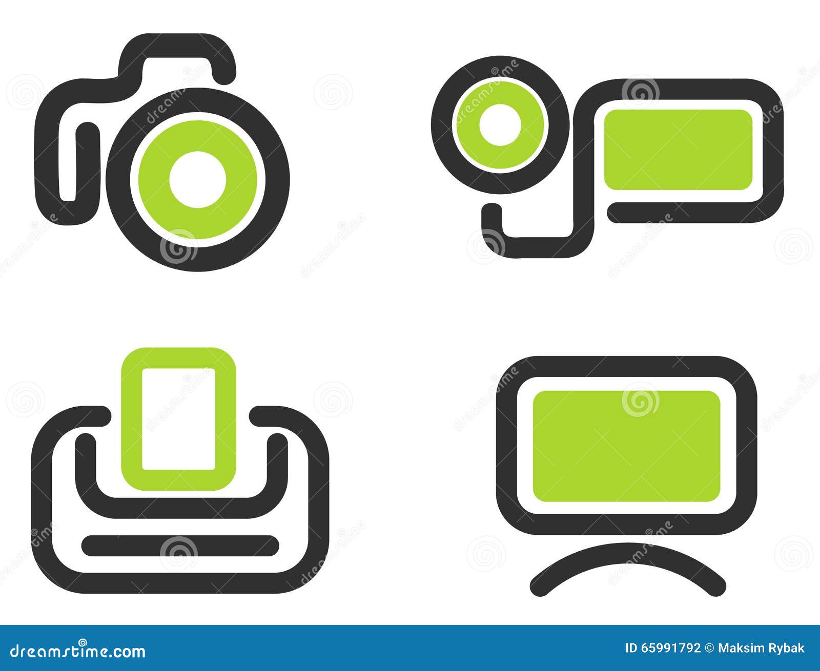 Photo video icon set stock vector. Illustration of computer - 65991792