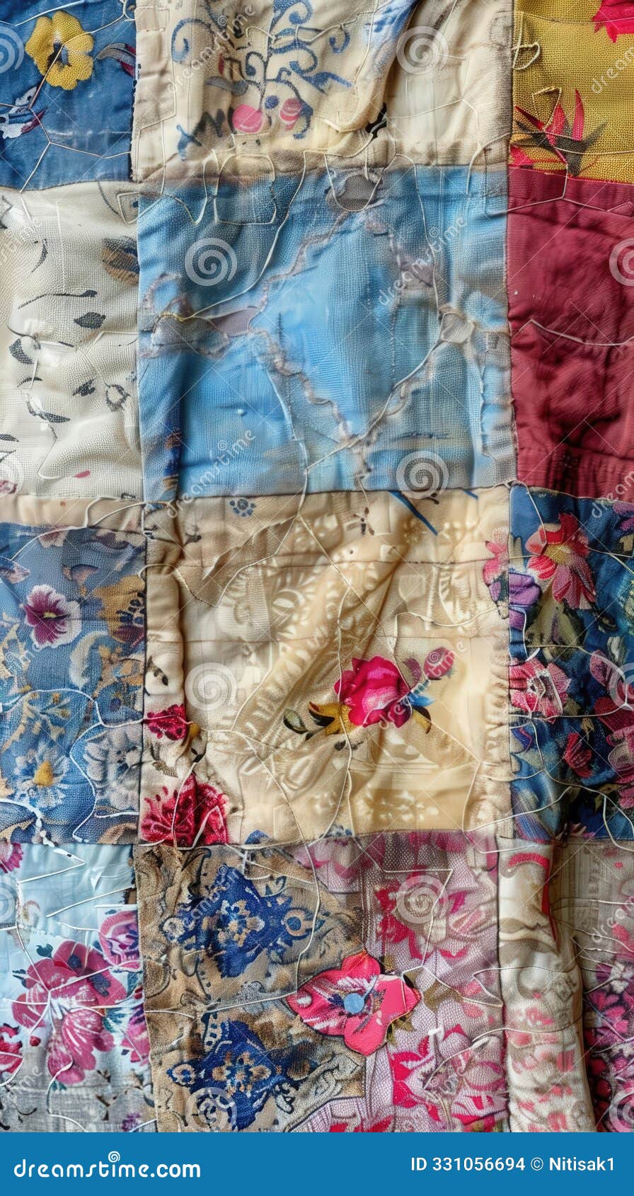 Photo Of Vintage Quilt Texture With Patchwork Patterns And Faded ...