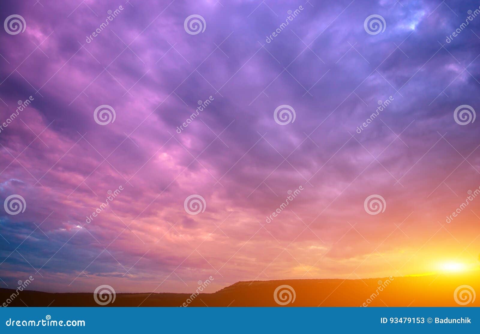 Photo of a Violet Sunset with Clouds and Sun Stock Image - Image of ...