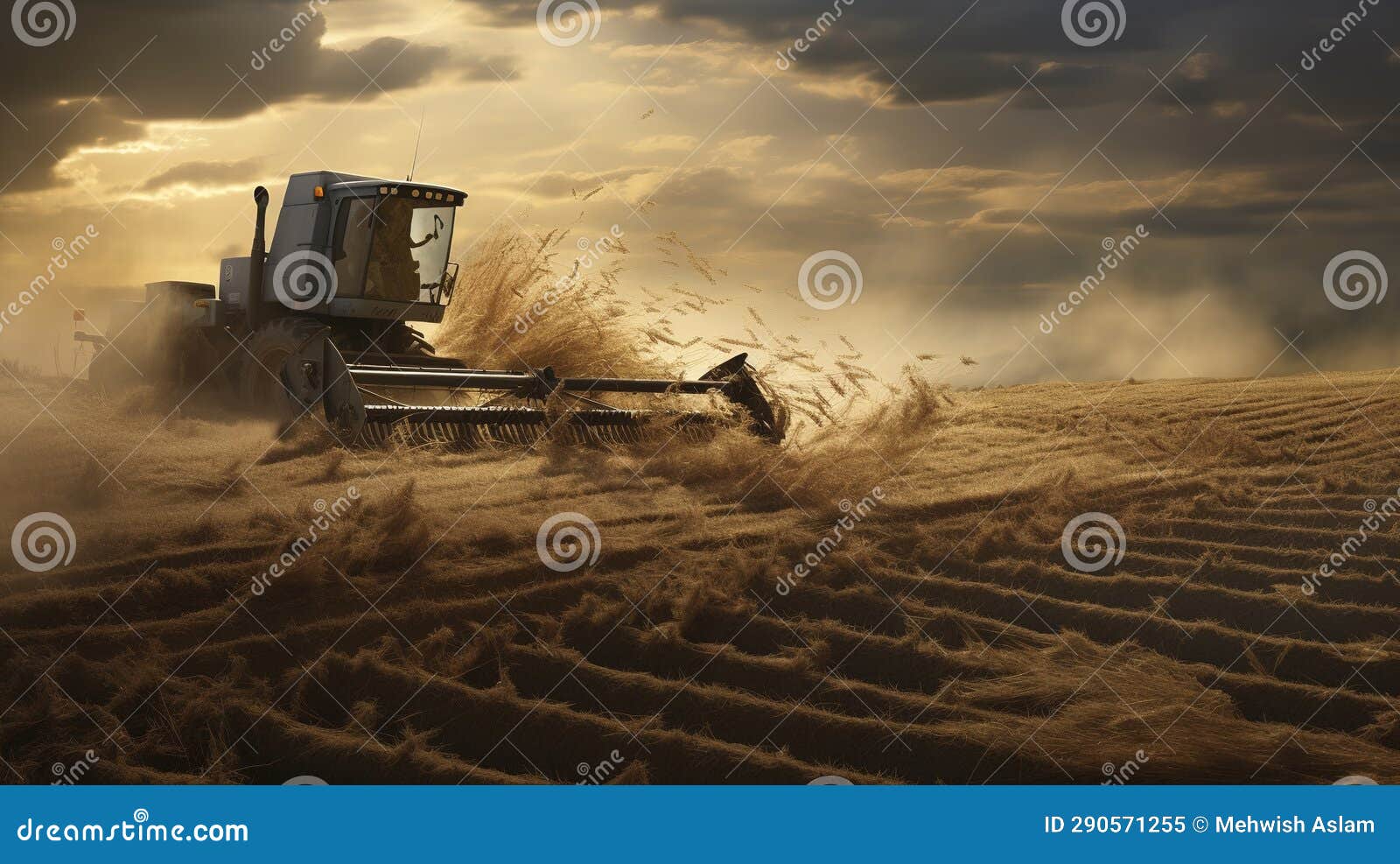 A Photo of a Windrower Making Windrows Stock Illustration ...