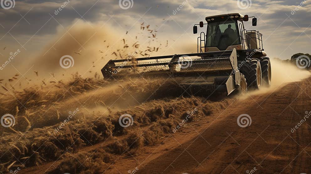 A Photo of a Windrower Making Windrows Stock Illustration ...