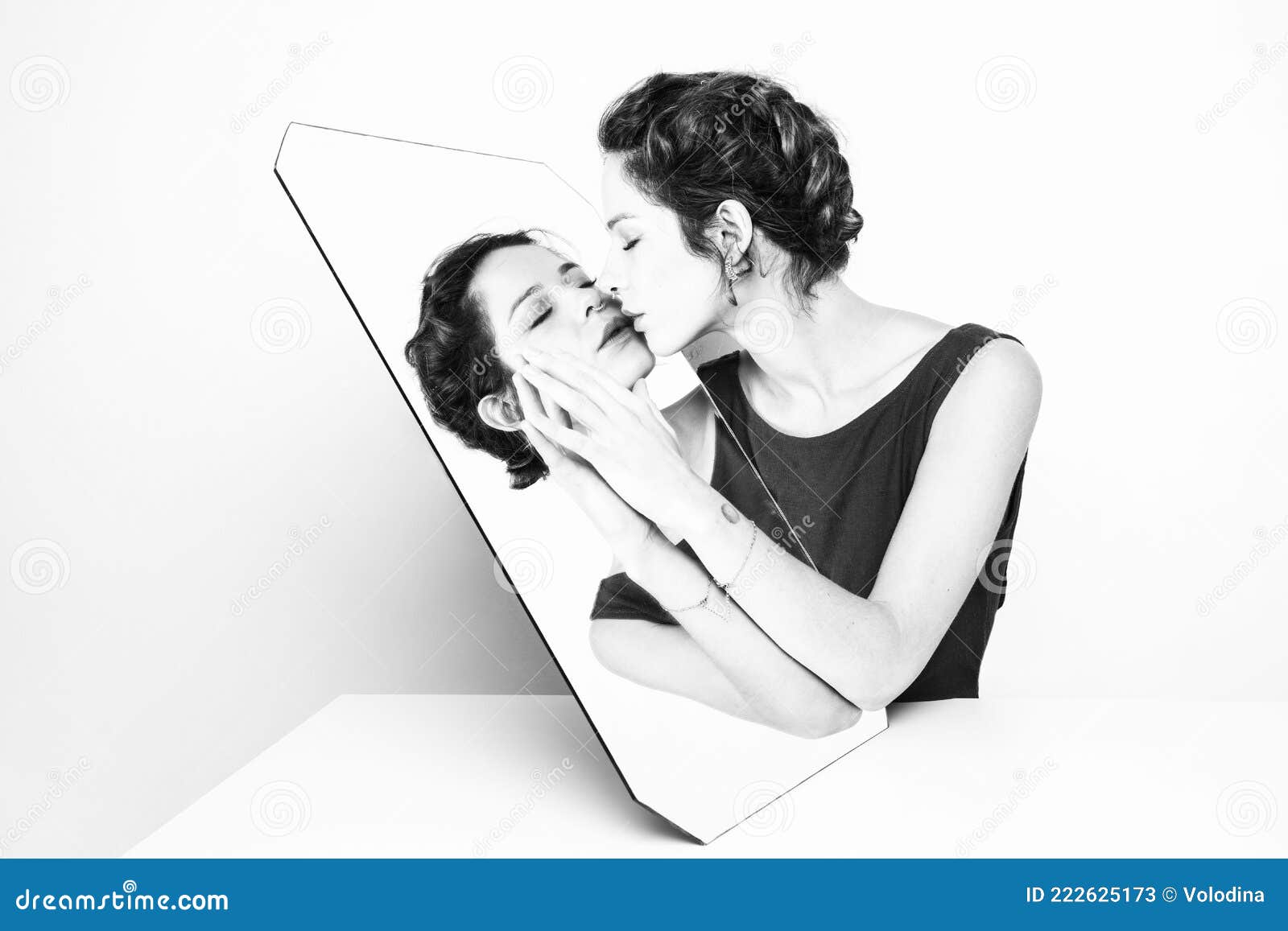 Photo of the Woman with Mirror Reflection, Studio Stock Image - Image ...