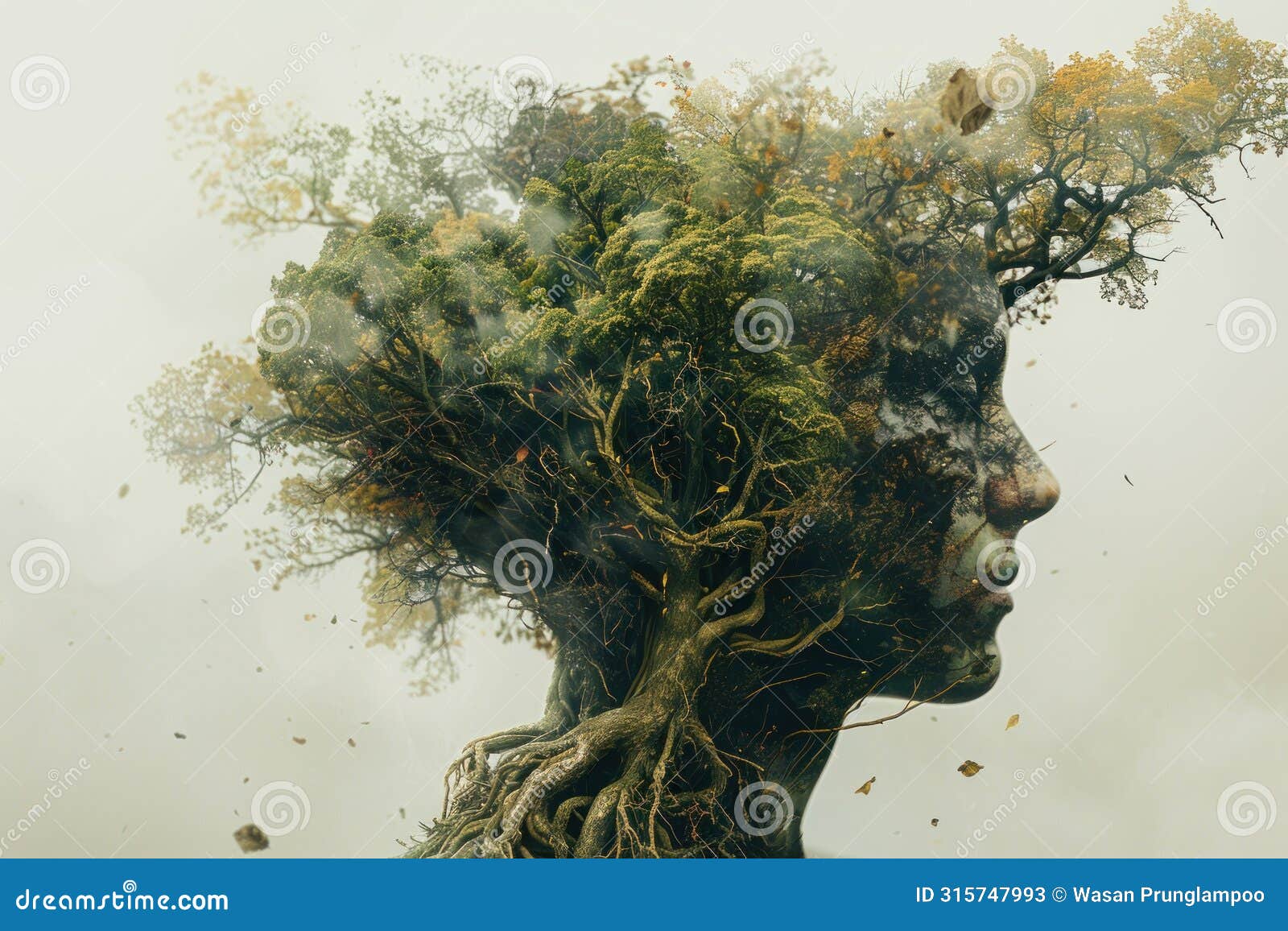 A Photo of a Woman S Face Combined with a Tree Stock Image - Image of ...
